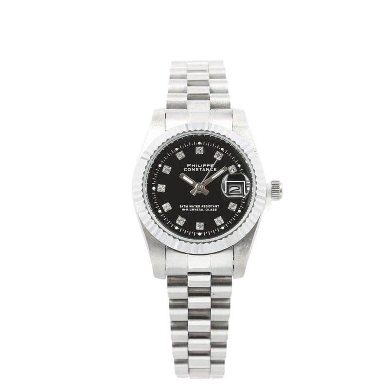 PHILIPPE CONSTANCE HORLOGE "MINI SERRATED SILVER" STONES BLACK - The ...